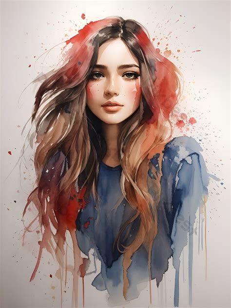 긴 머리 수채화 여자 초상화 스플래터 그림 그리기 일러스트 Png  무료 다운로드 Pikbest