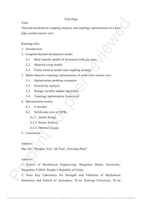 Pdf Multi Objective Topology Optimization Of Heat Pipe Cooled Reactor Core Subjected To Thermo