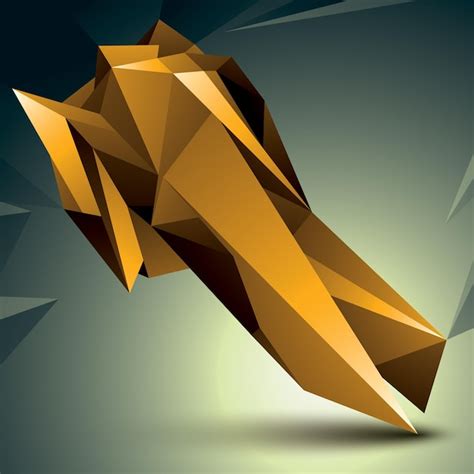 Premium Vector Geometric Abstract 3d Complicated Object Golden Asymmetric Element Isolated