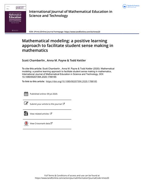 pdf mathematical modeling a positive learning approach to facilitate