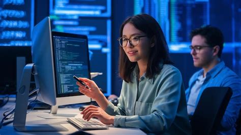 Developer Programmer Working On Project In Software Development Computer In It Company Office