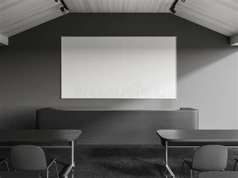 Gray College Classroom Interior With Whiteboard Stock Illustration Illustration Of Auditorium