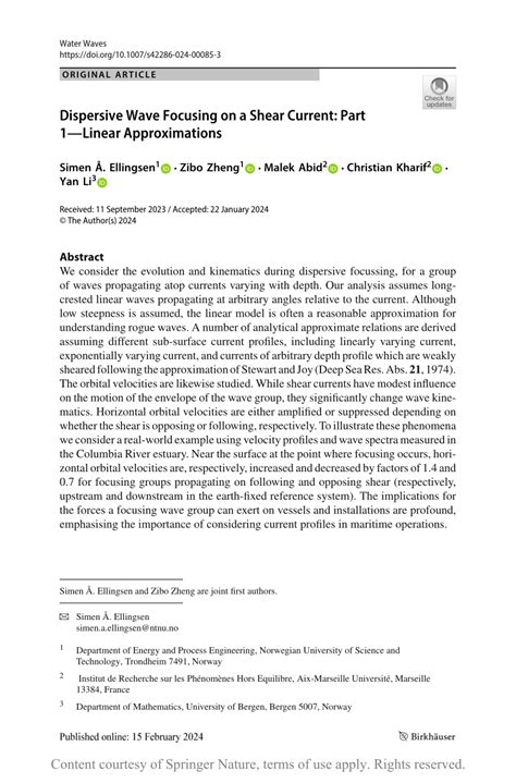Pdf Dispersive Wave Focusing On A Shear Current Part 1—linear