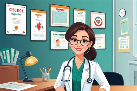 Premium Photo Girl Doctor Office With Posters About Health And