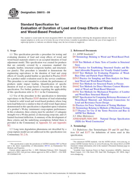 D6815 09 Standard Specification For Evaluation Of Duration Of Load And