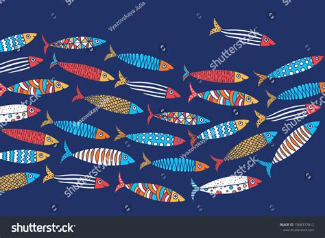 Cute Fish Wave Vector Sea Poster Stock Vector Royalty Free 1568372812