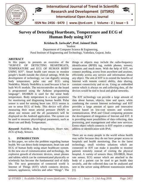 Pdf Survey Of Detecting Heartbeats Temperature And Ecg Of Human Body