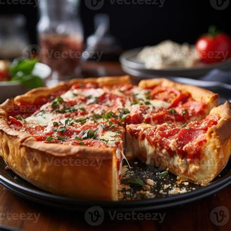 Deep Dish Chicago Style Pizza With Cheese And Pepperoni 56516036 Stock