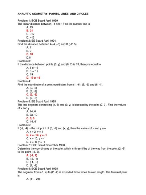 Analytic Geometry Points Lines And Circles Pdf Ellipse Geometric Objects