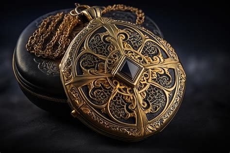 Premium Photo A Gold And Black Locket With A Square Stone On The Front