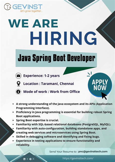 Gevinst Technologies On Linkedin Javadeveloper Springboot Chennaijobs Itjobs Developer