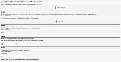 Solved Point General Solution Of A First Order Linear Chegg