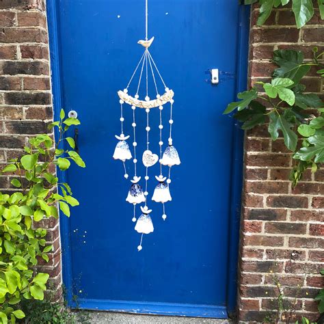 Ceramic Fairies Angel Wind Chime Home Decor Blue Bells Birthday