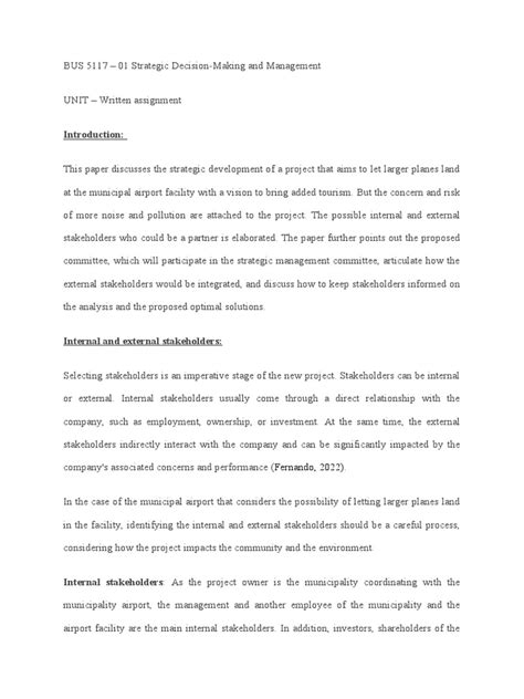 Bus 5117 Written Assignment Unit 1 Pdf Strategic Management Stakeholder Corporate