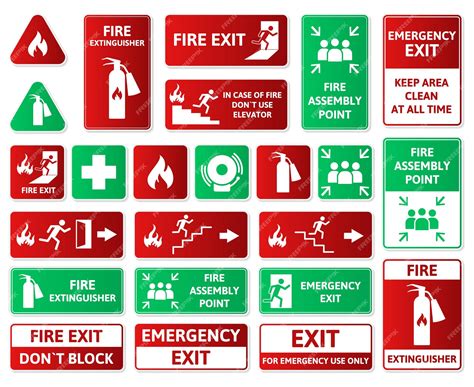 Premium Vector Fire Safety Emergency Signs First Aid Assembly Point And Exit Symbols