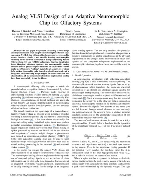 pdf analog vlsi design of an adaptive neuromorphic chip for olfactory systems julian w