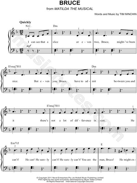Bruce From Matilda The Musical Sheet Music Easy Piano In D Minor