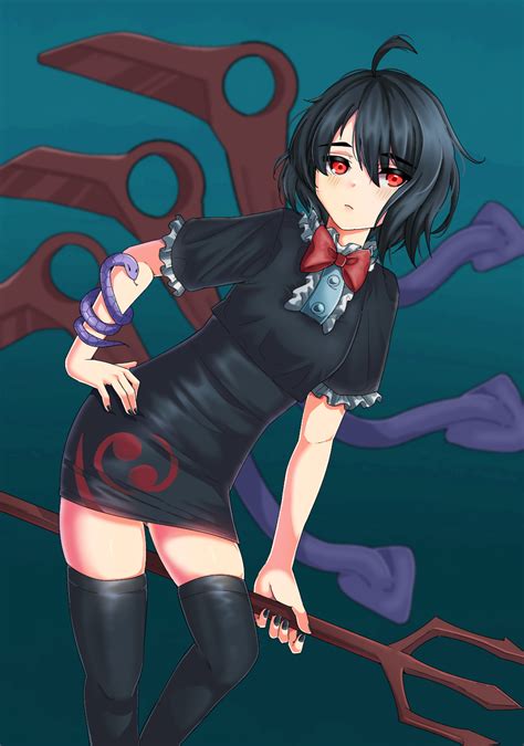 Safebooru 1girl Asymmetrical Wings Black Dress Black Hair Black