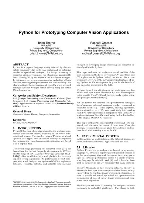 Pdf Python For Prototyping Computer Vision Applications