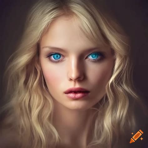 Portrait Of A Beautiful Blonde Woman With Blue Eyes On Craiyon