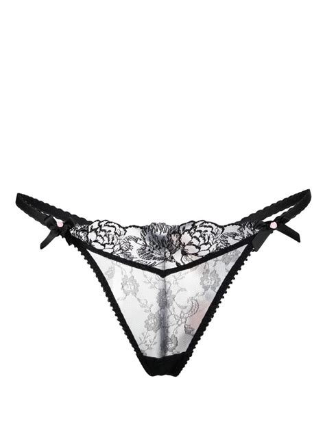 Agent Provocateur Edwina Trixie Floral Lace Thong Black Editorialist