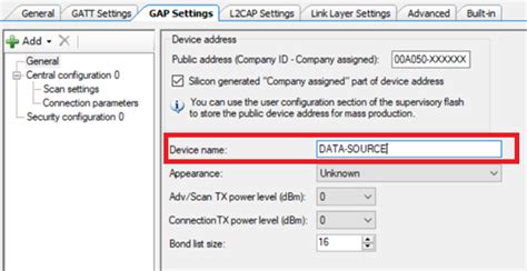 PSoc BLE GAP Settings