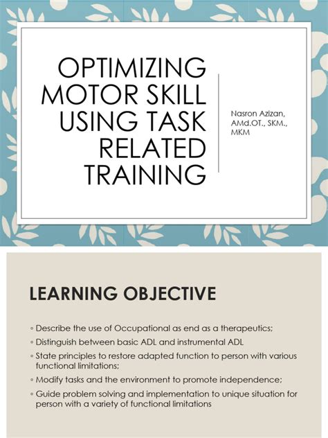 Optimizing Motor Skills Through Task Training Pdf Learning