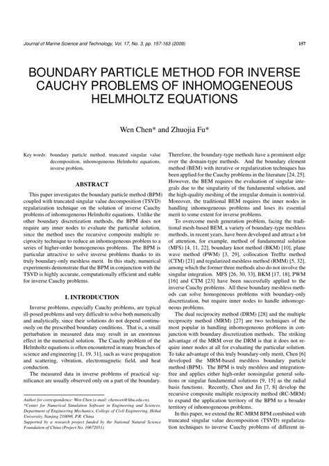 Pdf Boundary Particle Method For Inverse Cauchy Problems Of Inhomogeneous Helmholtz Equations