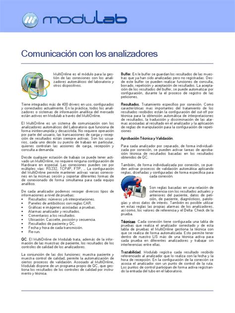 Analitica Comunicación Con Los Analizadores Pdf Almacenador