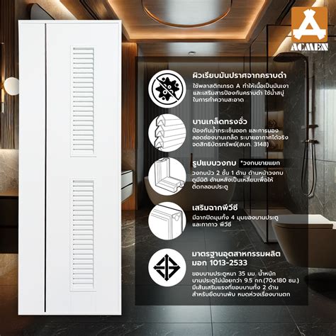 Acmen ประตู Upvc รุ่น Groove รหัส Gl2 สีขาว ขนาด 70x180200 ซม เซาะร่อง 1 เส้นตั้ง บานเกล็ด 2