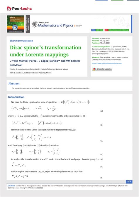 Pdf Dirac Spinors Transformation Under Lorentz Mappings