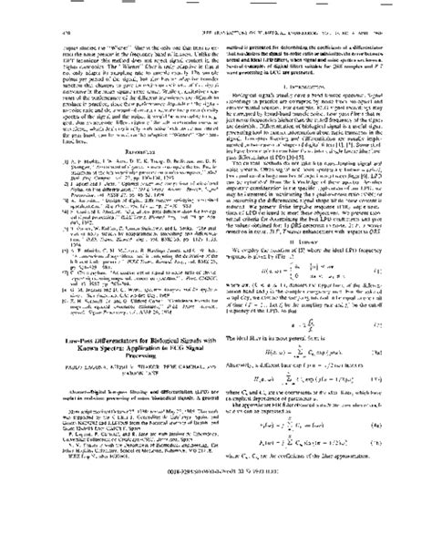 Pdf Low Pass Differentiators For Biological Signals With Known