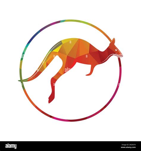 Kangaroo Jumping Logo Template Vector Illustration Inside A Shape Of Ring And Pattern Colors