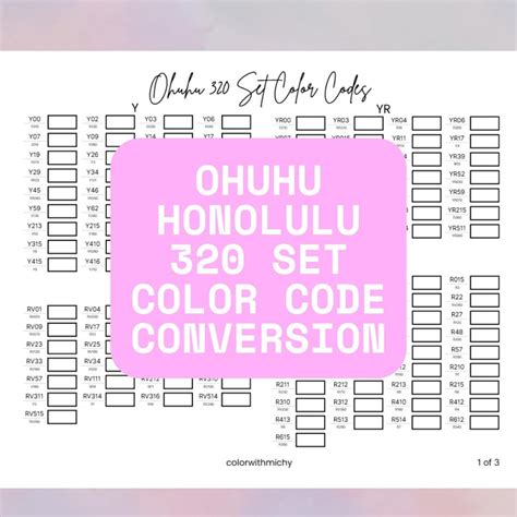 Ohuhu 320 Conversion Code Swatch Sheet New And Old Color Codes Ohuhu