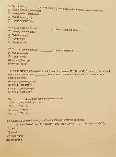 Solved 15 The Function A Mysqlichoosedatabase Is Used