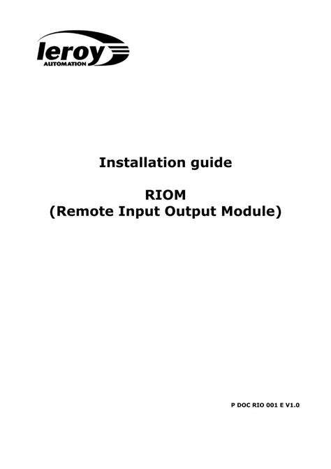 Installation Guide RIOM Remote Input Output Module