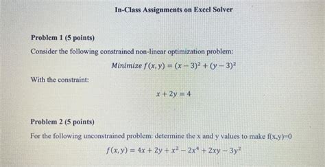 Solved In Class Assignments On Excel Solver Problem 1 5