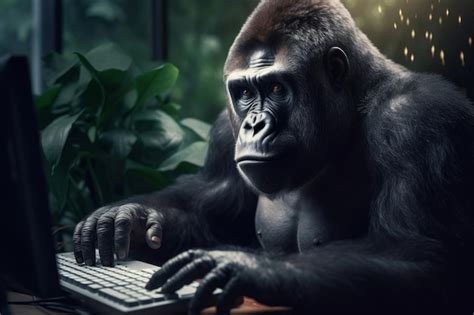 Premium Photo Gorilla Coding Developer At Computer Generate Ai