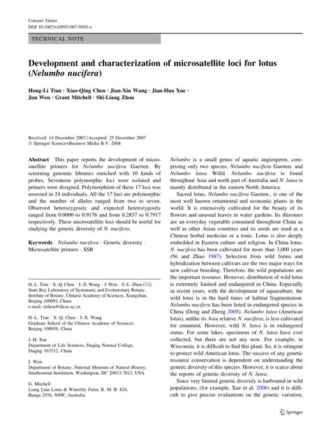 Pdf Development And Characterization Of Microsatellite Loci For Lotus Nelumbonucifera