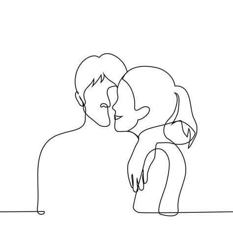 Hombre Abrazando Sonriente Mujer Cerca Uno Línea Arte Concepto Hombre Y Mujer En Contento