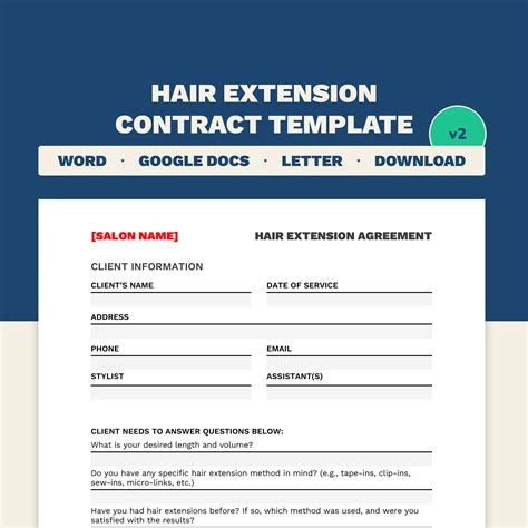 Editable Hair Extension Contract Template Salon Agreement Letter Size Etsy Australia