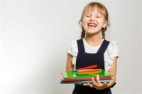 Premium Photo Little Blond School Girl With Backpack Bag Portrait