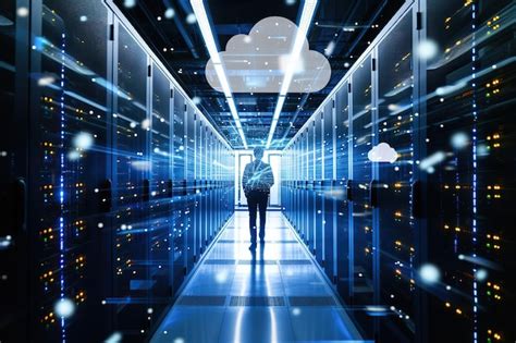 Premium Photo Seamless Integration Data Centers Hosting Rows Of
