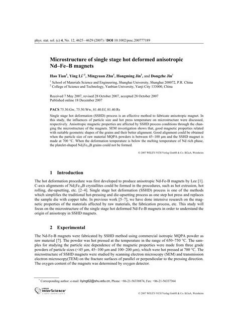 Pdf Microstructure Of Single Stage Hot Deformed Anisotropic Nd Fe B