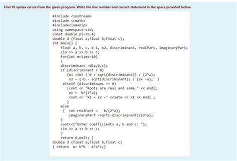 Solved Find 10 Syntax Errors From The Given Program Write