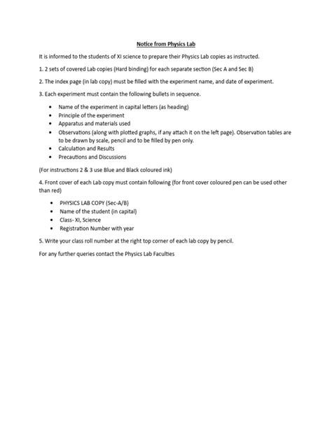 Physics Lab Instructions Xi Pdf