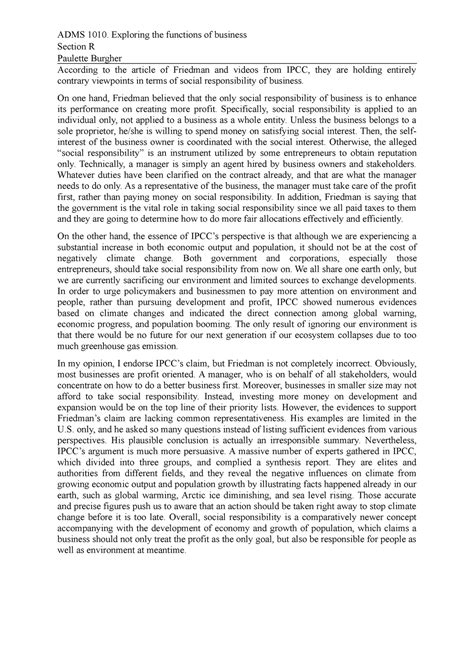 Adms 1010 Assignment 3 Adms 1010 Exploring The Functions Of Business Section R Paulette