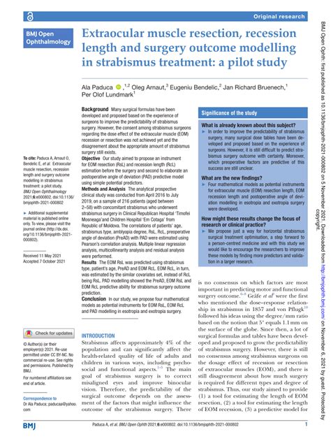 Pdf Extraocular Muscle Resection Recession Length And Surgery