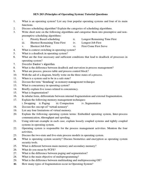 Sen 203 Tutorial Questions Pdf Process Computing Operating System