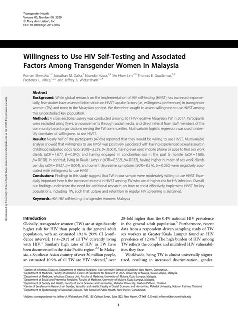 2020 Willingness To Use Hiv Self Testing And Associated Pdf Hiv